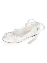 Chaussures de mariage en toile ivoire à bout rond fleurs à lacets ...