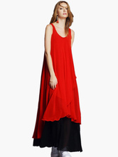 Robe maxi en chiffon rouge bicolore multicouche - Milanoo.com