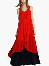 Robe maxi en chiffon rouge bicolore multicouche - Milanoo.com