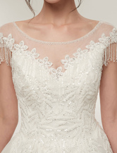 Princess Wedding Dress Ivory Lace Ball Gowns Scoop Neck Keyhole Beading ...