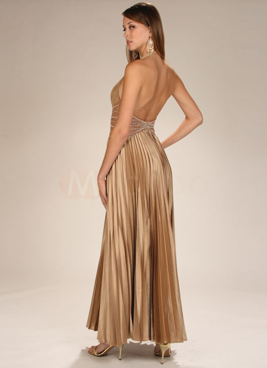A Line Halter Ankle Length Wrinkled Taffeta Prom Dress