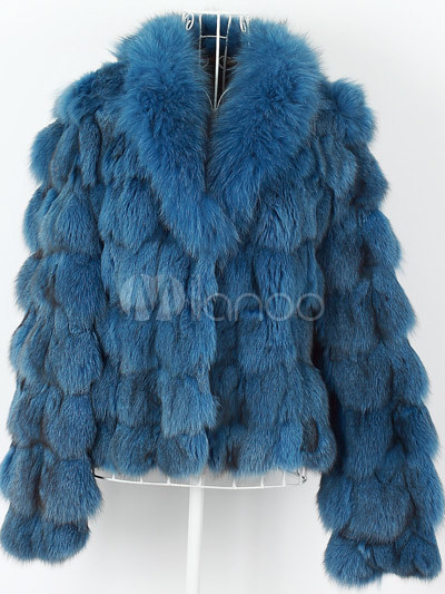 Light Blue Long Sleeves Fox Fur Coat - Milanoo.com