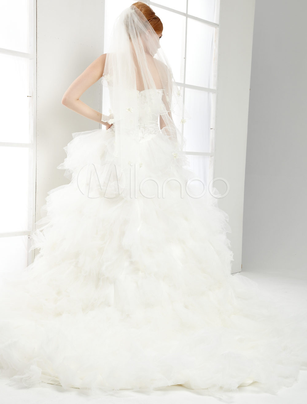 White Sweetheart A-line Net Bridal Gown - Milanoo.com
