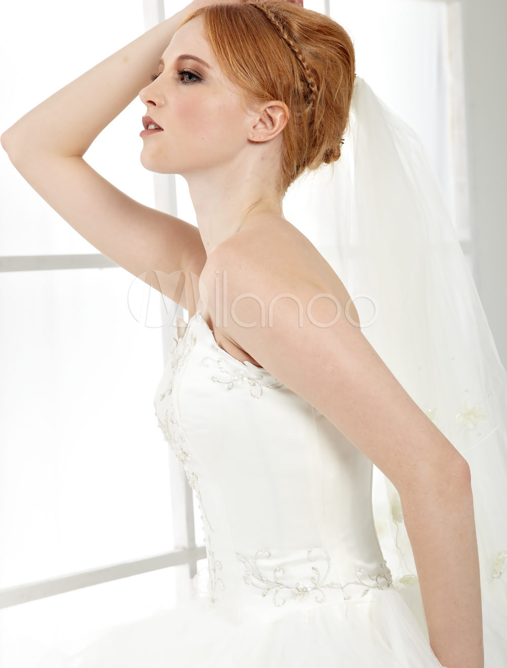 White Sweetheart A-line Net Bridal Gown - Milanoo.com