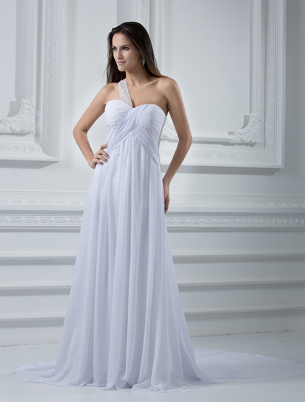 Empire Waist Ivory Chiffon Wedding Dress - Milanoo.com