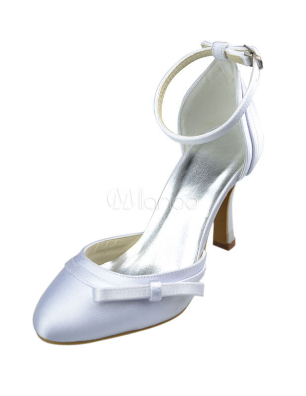 Ivory 3 1 2 Heel Ankle Strap Ribbon Satin Wedding Shoes