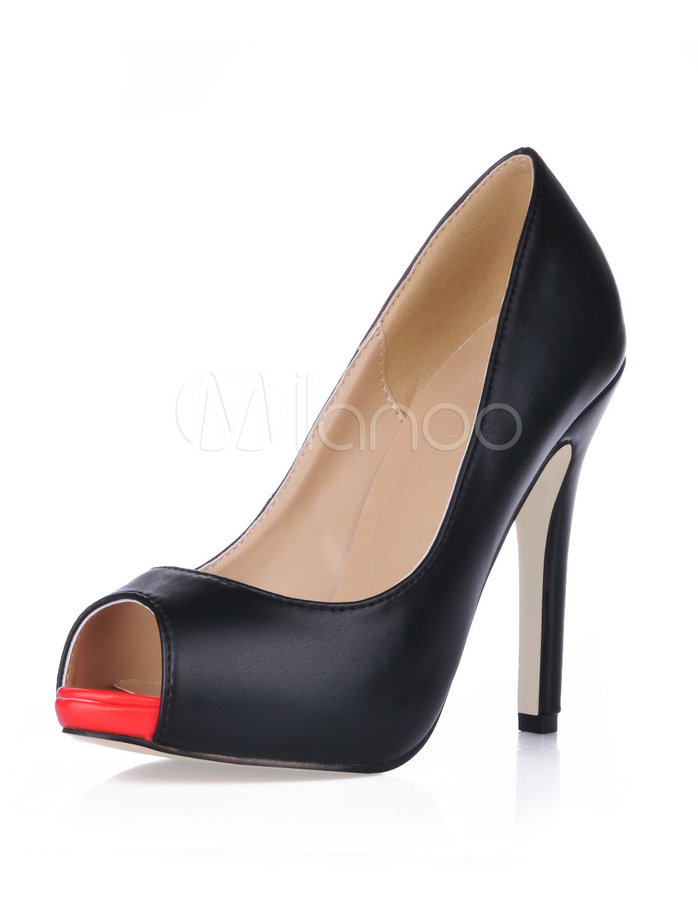 Black Peep Toe Pu Womens Pumps