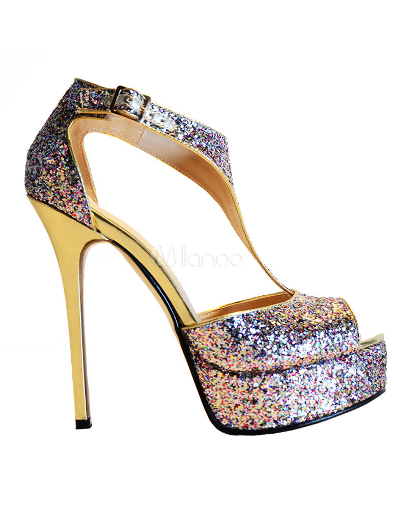 Shiny Multi Color Sequined Cloth Stiletto Heel Rubber Sole Fashion ...