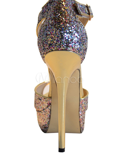 Shiny Multi Color Sequined Cloth Stiletto Heel Rubber Sole Fashion ...