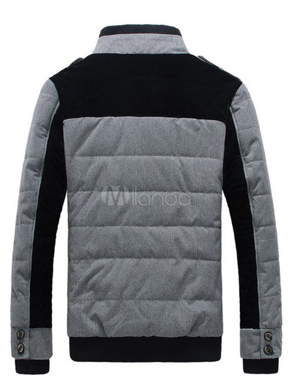 Stylish Gray Color Block Men's Quilted Jacket - Milanoo.com