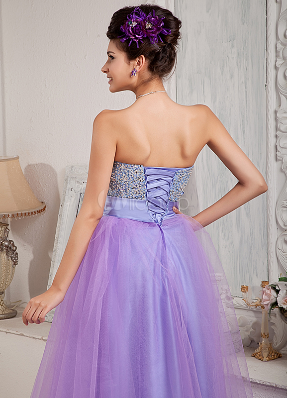 Lilac Sweetheart Sequin Tulle Prom Dress