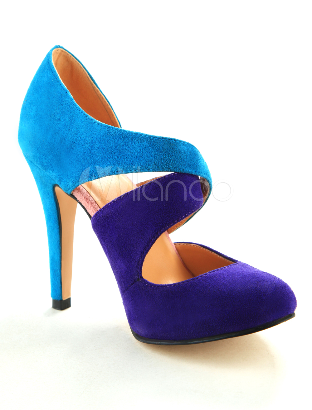 Purple Color Blocking Sheepskin Suede Woman's High Heels - Milanoo.com