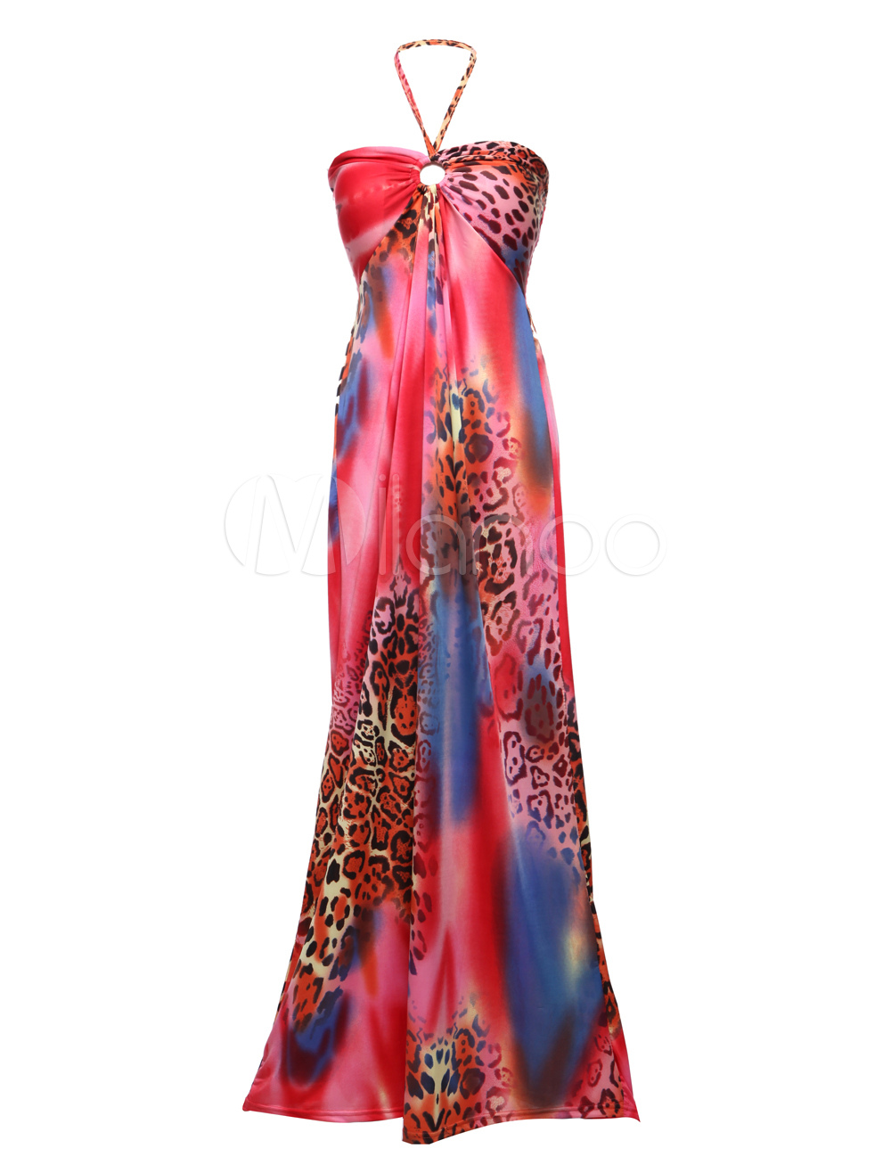 Schickes Neckholder Maxi Kleid Aus Spandex Mit Leopard Korn Optik