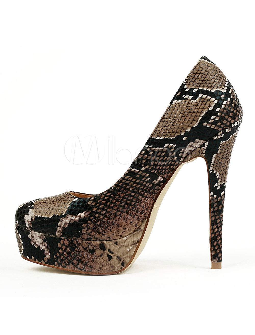 Multi Color Almond Toe Snake Print Pigskin Platform Pumps For Women ...