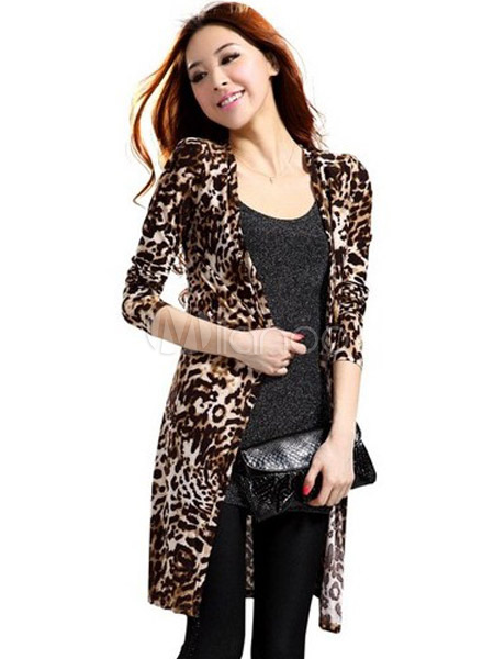 Leopard Print Open Front Cardigans - Milanoo.com