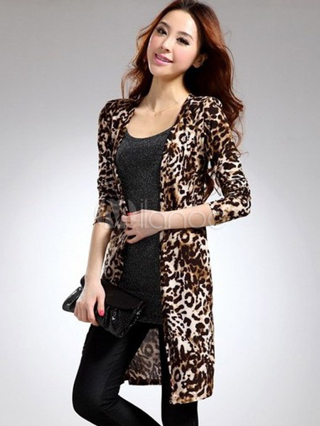 Leopard Print Open Front Cardigans - Milanoo.com