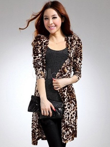 Leopard Print Open Front Cardigans - Milanoo.com