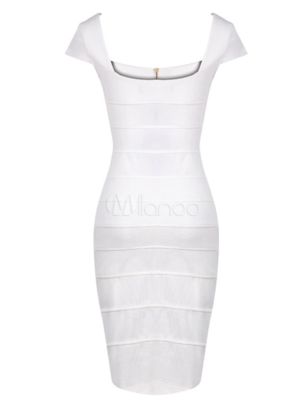 White Solid Color Acetate Attractive Womens Bodycon Dress - Milanoo.com