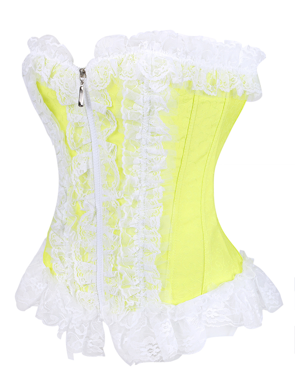 Ruffled Lace Trim Corsets Women's Lace Up Zip Closure Corset - Milanoo.com