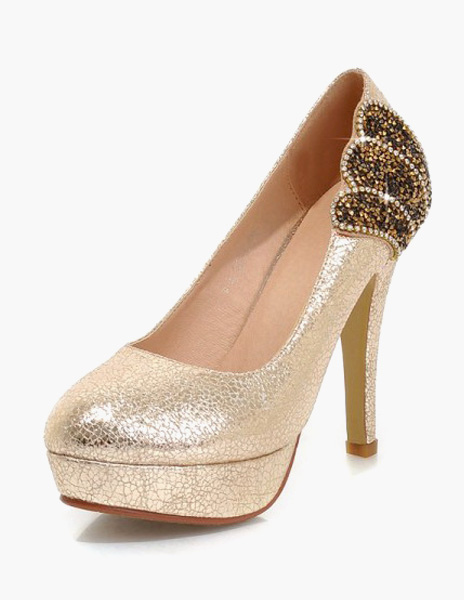 Rhinestones Detailing Platform Pumps - Milanoo.com
