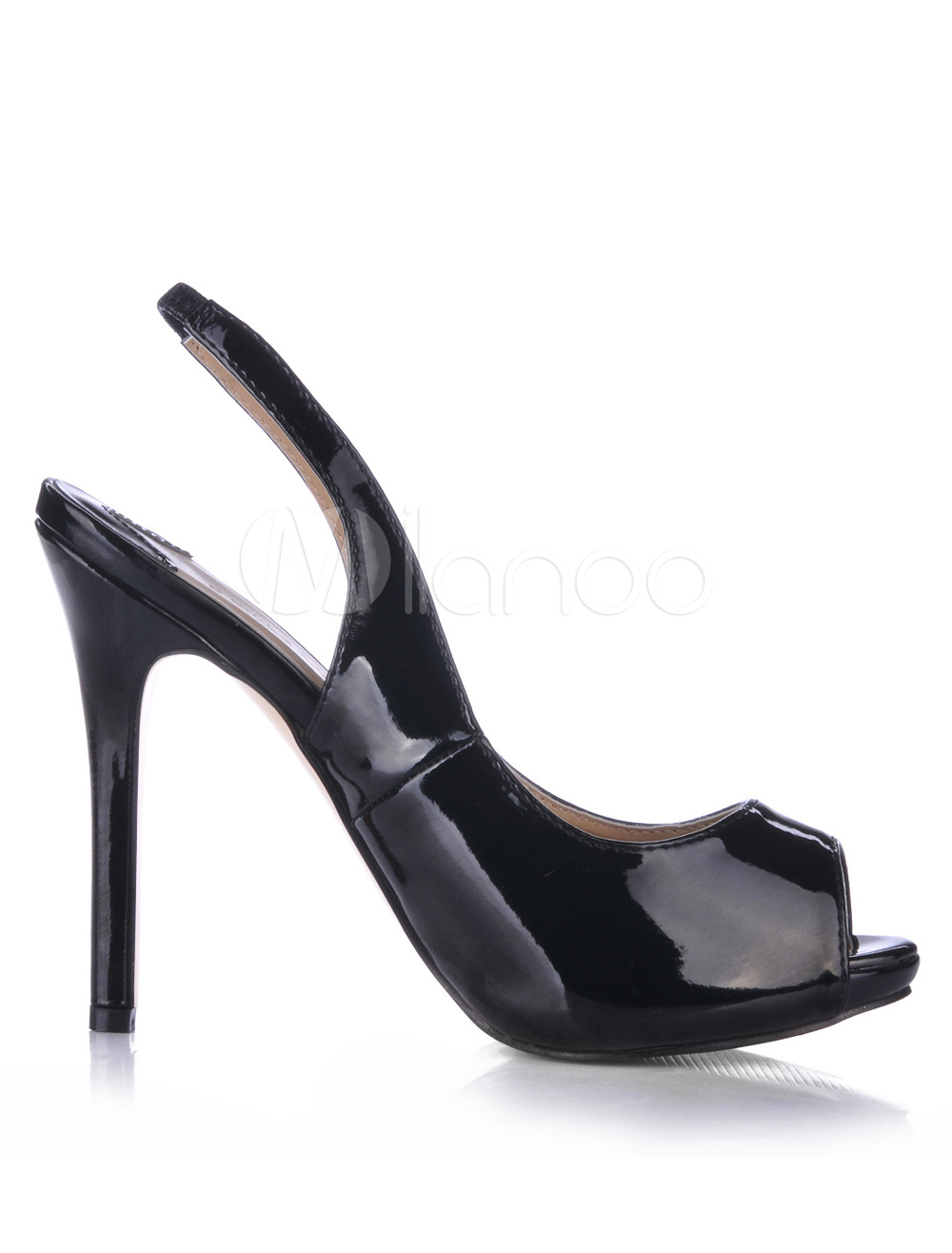 Black Sling Back Peep Toe Patent Leather Womens Shoes - Milanoo.com