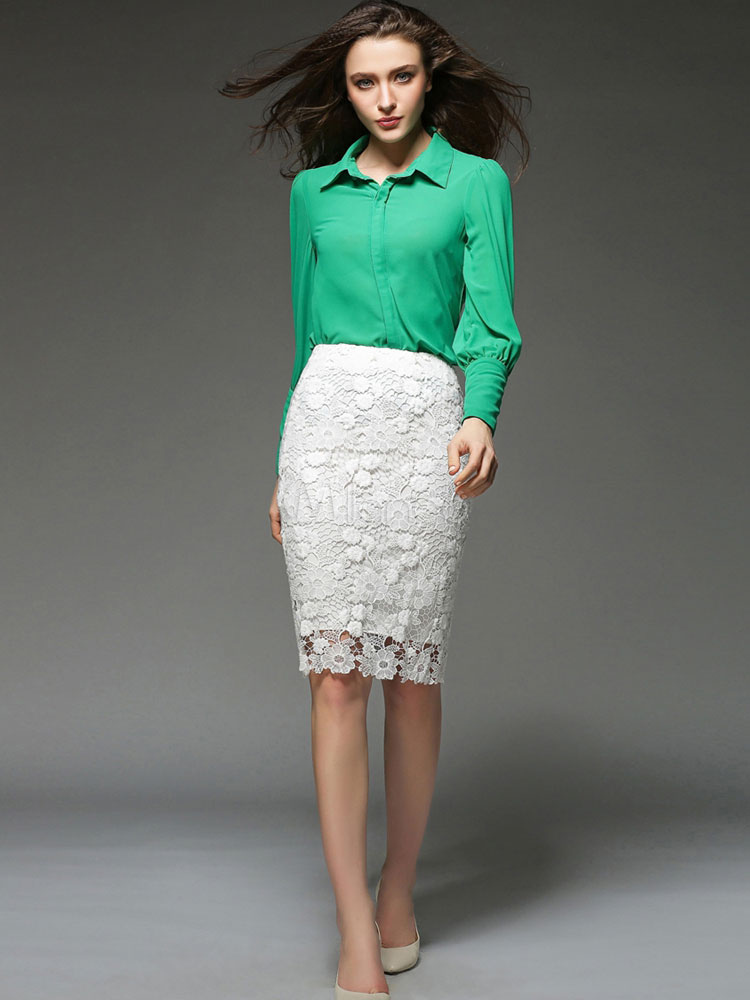 Blusa elegante seda manga larga simple - Milanoo.com