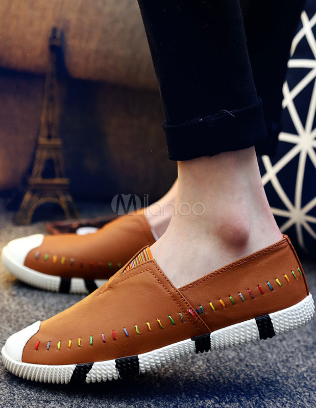 Men's Loafer Shoes Round Toe Patchy Casual Slip On Shoes - Milanoo.com