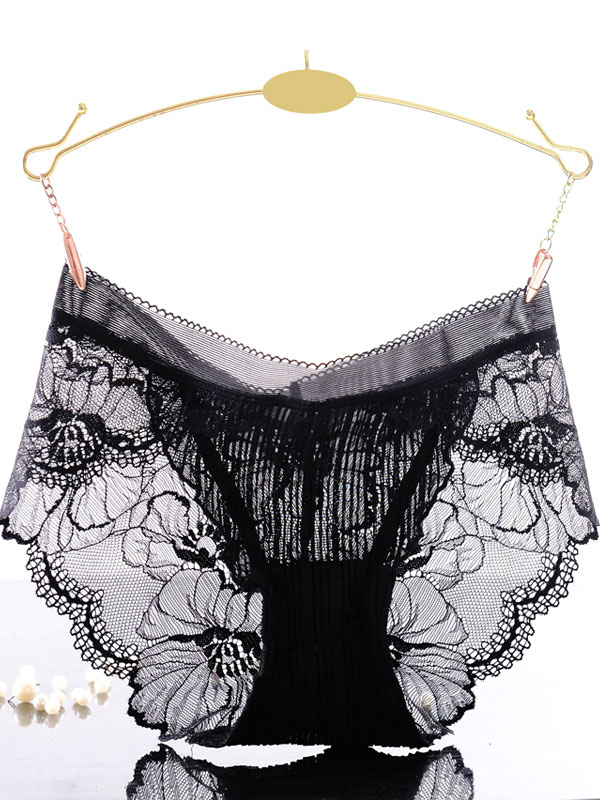 Belle Culotte En Dentelle Unicolore à Demi Transparence Avec Dentelle