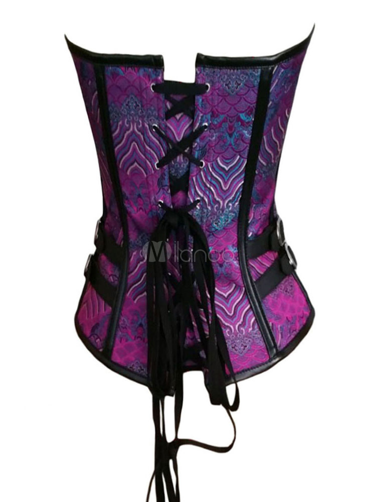 Purple Overbust Corsets Lace Up Piping Metal Busk Closure Waist Trainer ...
