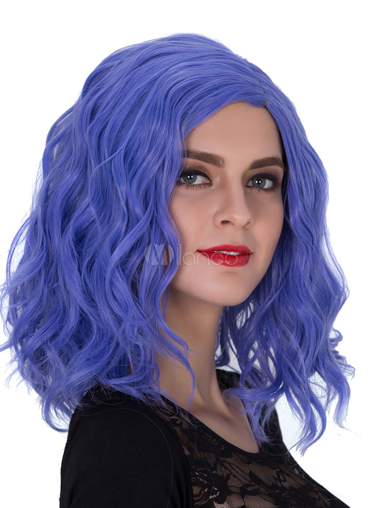 Halloween Hair Wigs Carnival Women Wigs Royal Purple Wavy Shoulder ...