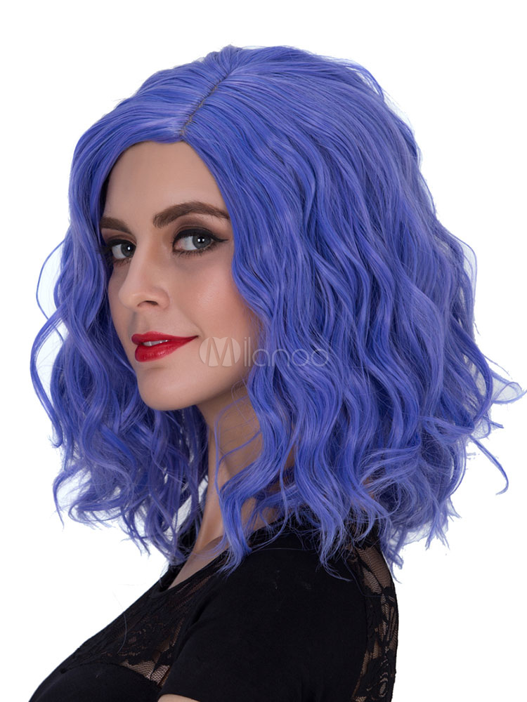 Halloween Hair Wigs Carnival Women Wigs Royal Purple Wavy Shoulder ...