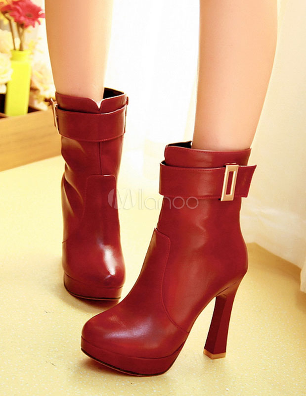 Bottine femme à bout rond et talons bobines en Synthétique unicolore ...