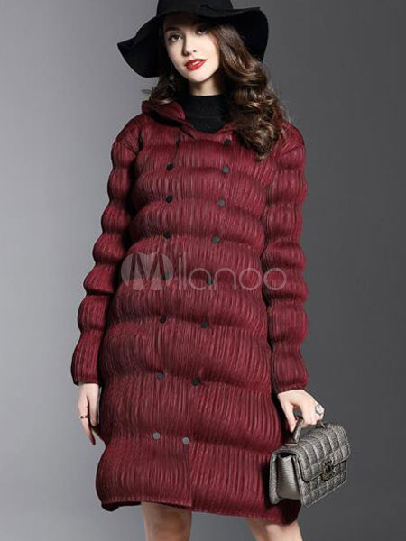 Red Padded Coat Women's Hooded Button Winter Coat - Milanoo.com