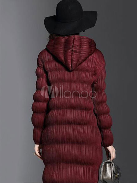 Red Padded Coat Women's Hooded Button Winter Coat - Milanoo.com