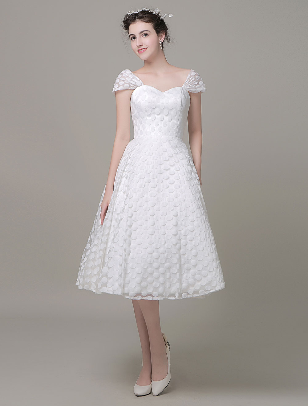 Sweetheart Wedding Dress Tulle A-Line Knee-Length Bridal Dress ...