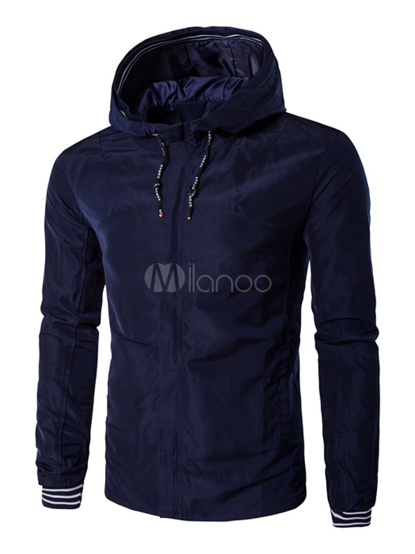 Giacca a vento nero lungo con coulisse manica con cappuccio con Zip ...
