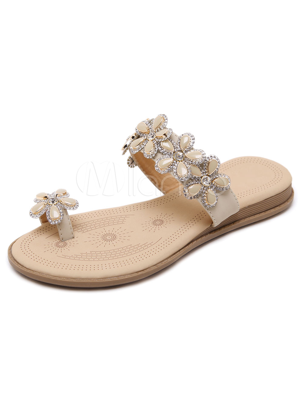 Belles tongs et sandales de plage en Synthétique Talon plates à bout ...