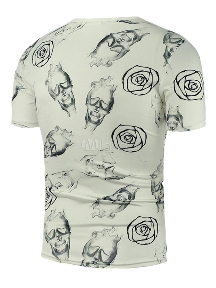 White T Shirt Men's Round Neck Short Sleeve Printed Regular Fit Casual ...