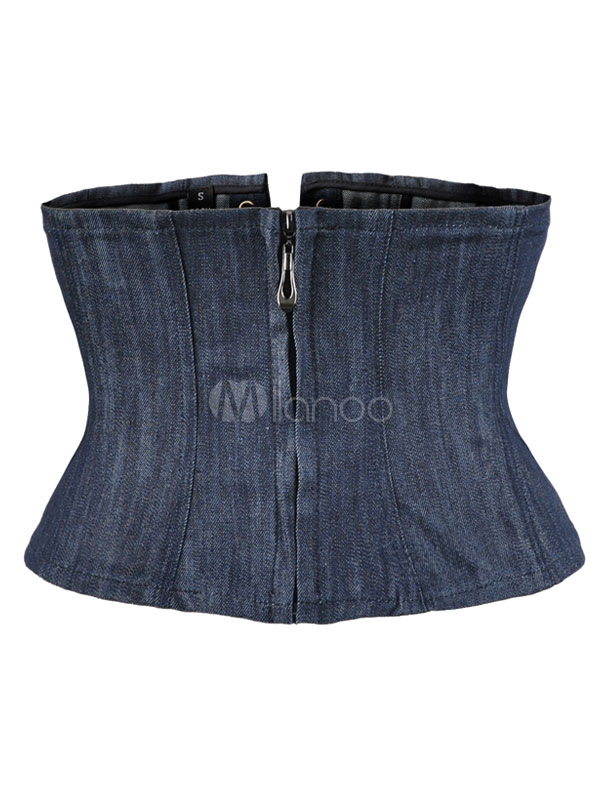 Damen-Denim-Korsett Schnürsenkel Reißverschluss Klassic Blau Underbust ...