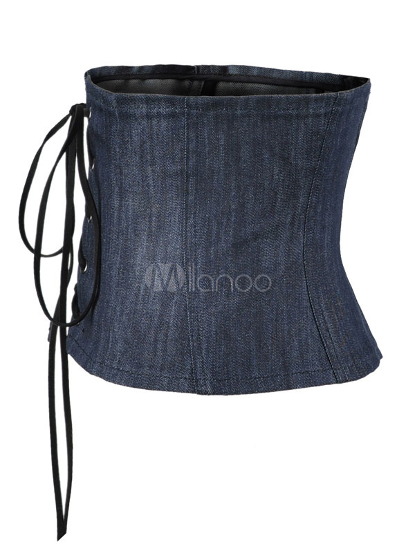 Damen-Denim-Korsett Schnürsenkel Reißverschluss Klassic Blau Underbust ...