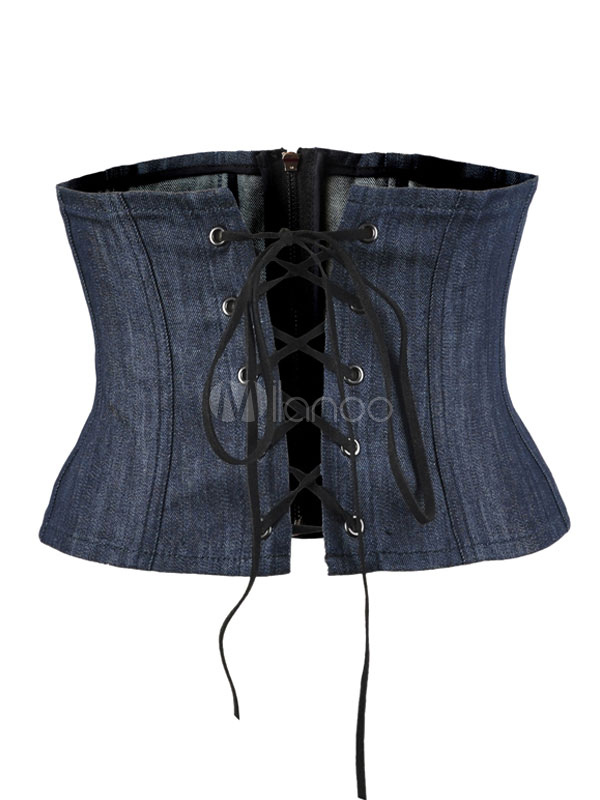 Damen-Denim-Korsett Schnürsenkel Reißverschluss Klassic Blau Underbust ...