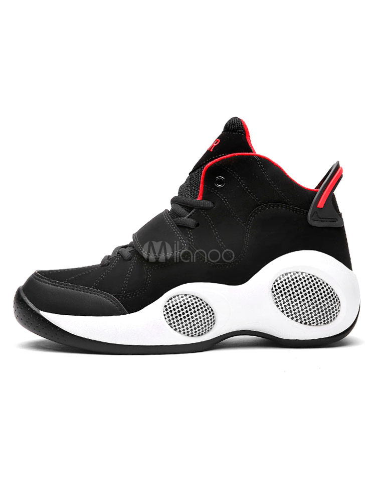 Men's White Sneakers Round Toe Lace Up High Top Athletic Shoes ...