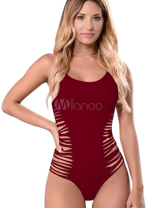 Pink Womens Bodysuits Strappy U Neck Sexy Bodysuit