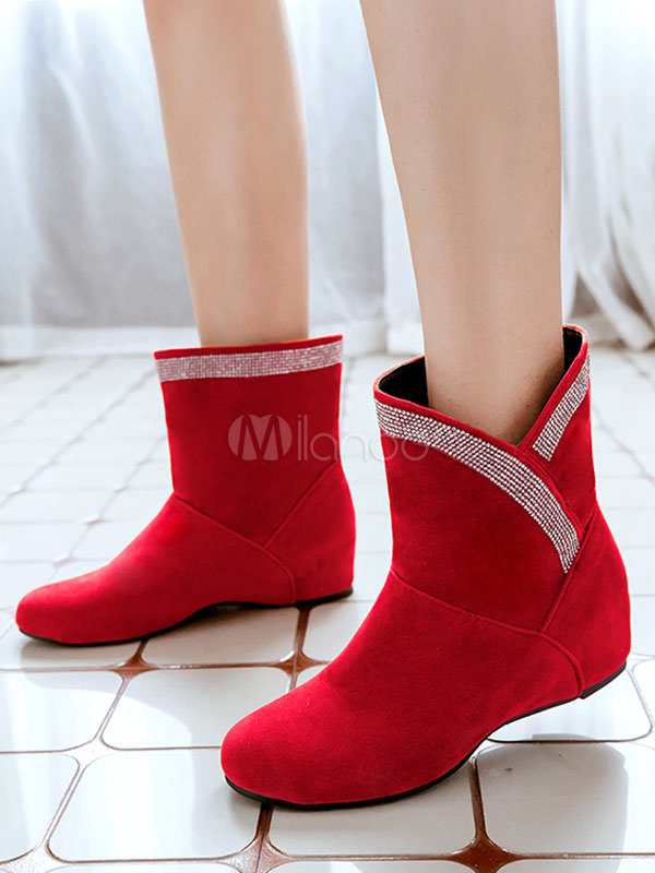 Bottine femme à bout rond Talon plate en cuir suédé unicolore avec ...