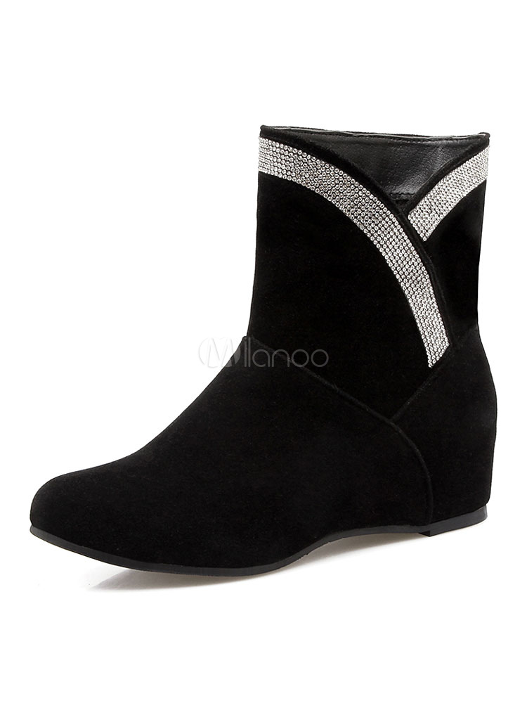 Bottine femme à bout rond Talon plate en cuir suédé unicolore avec ...