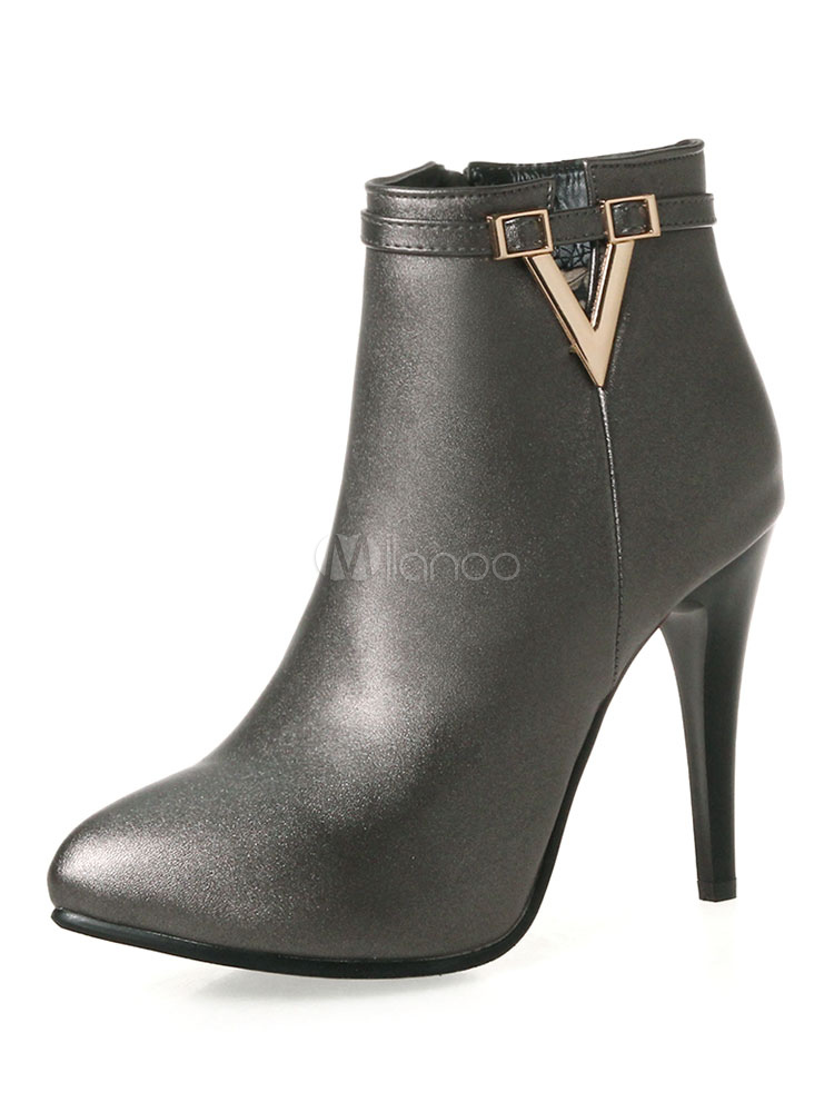 High Heel Booties Women's Gold Pointed Toe Metal Detail Ankle Boots ...
