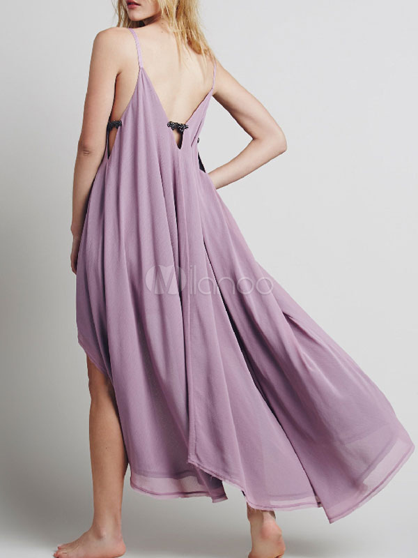 Lavender Chiffon Dress Spaghetti Strap Low Back Layered Draped High Low ...