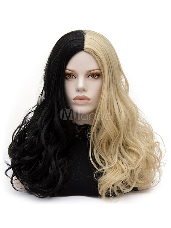 Halloween Hair Wigs Carnival Hair Wigs White Two Tone Long Natural ...