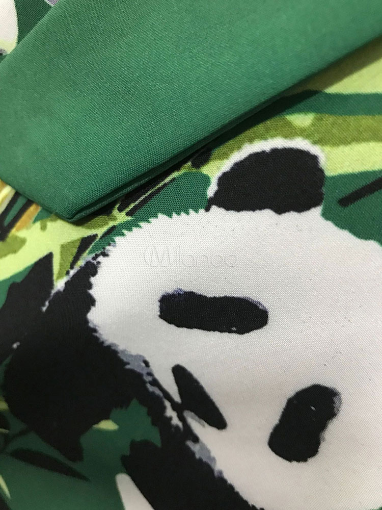 Robe Vintage Vert Robe Ronde à Manche Longue Panda Print Femme Une ...