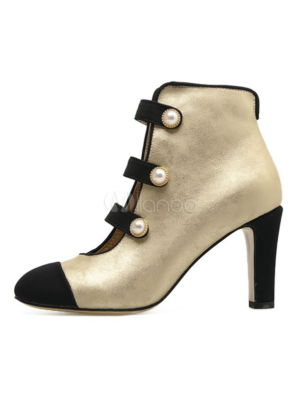 Bottine femme à bout rond et talons épais en Synthétique color-block ...